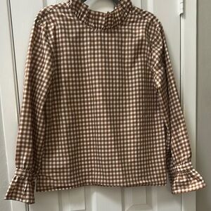 Elizabeth Wilson | Tops | Elizabeth Wilson Ruffle Collar Cuff Brown Gingham Long Sleeve Blouse ...